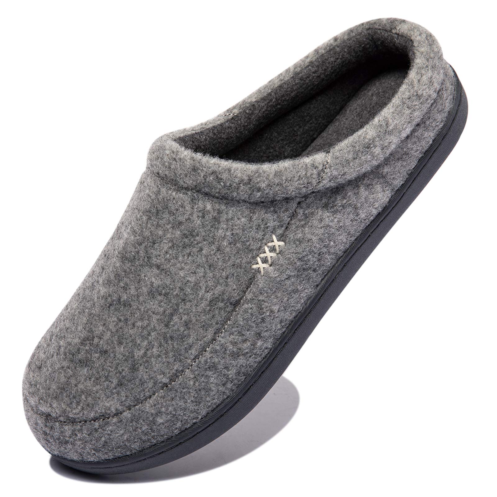 NewDenBer Men's Cozy Memory Foam Slippers Soft Felt Wool Slip on Indoor Outdoor Clog House Shoes (10-10.5 D(M) US, Grey)