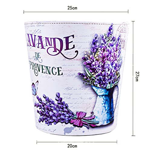 Scakbyer 10L/2.64 Gallon Trash Can, Decorative Waste Basket, PU Leather Waste Paper Basket, Waterproof Garbage Can for Bathroom, Bedroom, Office, Kitchen and Living Room - Lavender