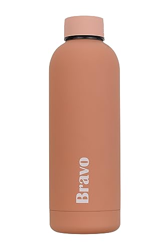 BRAVO Stainless steel Water bottle: Stay Hydrated in Style and Sustainability. Double Wall Vacuum Insulated Thermos, Leakproof, Matte Coated, 17 Ounces, (Pink)