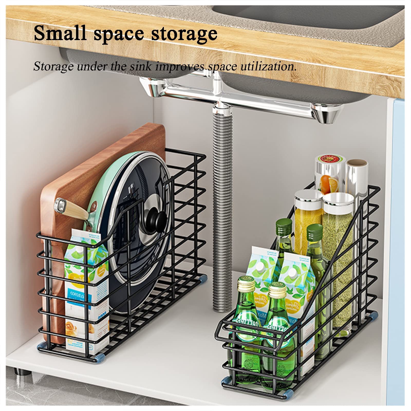 LEAYAN Under Sink Storage Cabinet Organizer Drawer, Multi-Purpose Under Kitchen Sink Organizers and Storage Upgraded Kitchen Cabinet Organizer Under Sink Rack Shelf, White 42x12x25cm