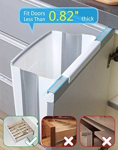 AYADA Kitchen Folding Trash Can, Widened Hanging Collapsible Garbage Can Door Mount Over Cabinet Door Drawer Counter Foldable Plastic Hook Waste Bin Basket with Garbage Bag RV 2.9 Gal