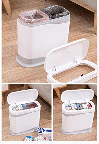 Cq acrylic Dual 12 Liter Bathroom Trash Can with Lid,Slim Bathroom Garbage Can,3.3 Gallon Garbage Container Bin for Home Kitchen and Office,White