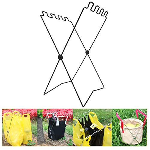 Chiwe Trash Rack, Iron Wire Folding Shelf Portable Garbage Bag Holder Plastic Bag Shelf, for Camping Picnic Kitchen