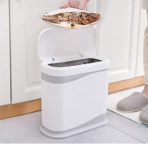 Cq acrylic Dual 12 Liter Bathroom Trash Can with Lid,Slim Bathroom Garbage Can,3.3 Gallon Garbage Container Bin for Home Kitchen and Office,White