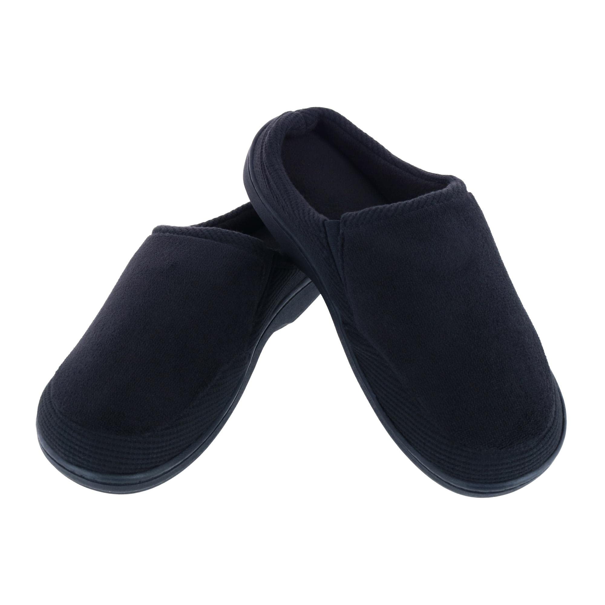Isotoner Men's Microterry and Waffle Travis Slip-On Hoodback Slipper, Black, 11-12