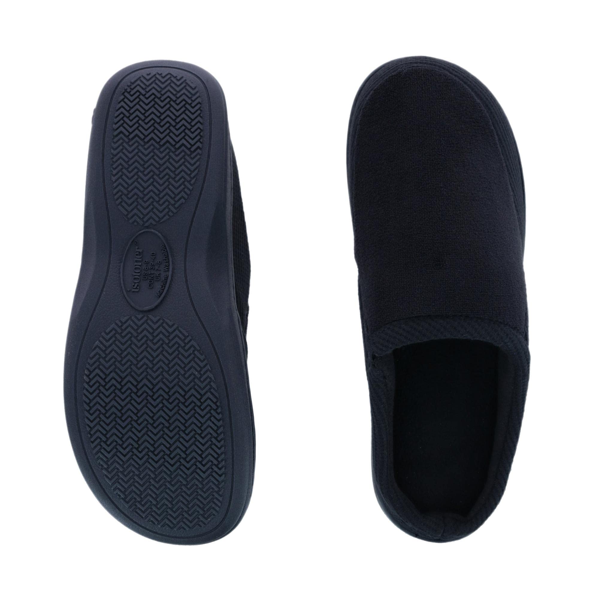 Isotoner Men's Microterry and Waffle Travis Slip-On Hoodback Slipper, Black, 11-12