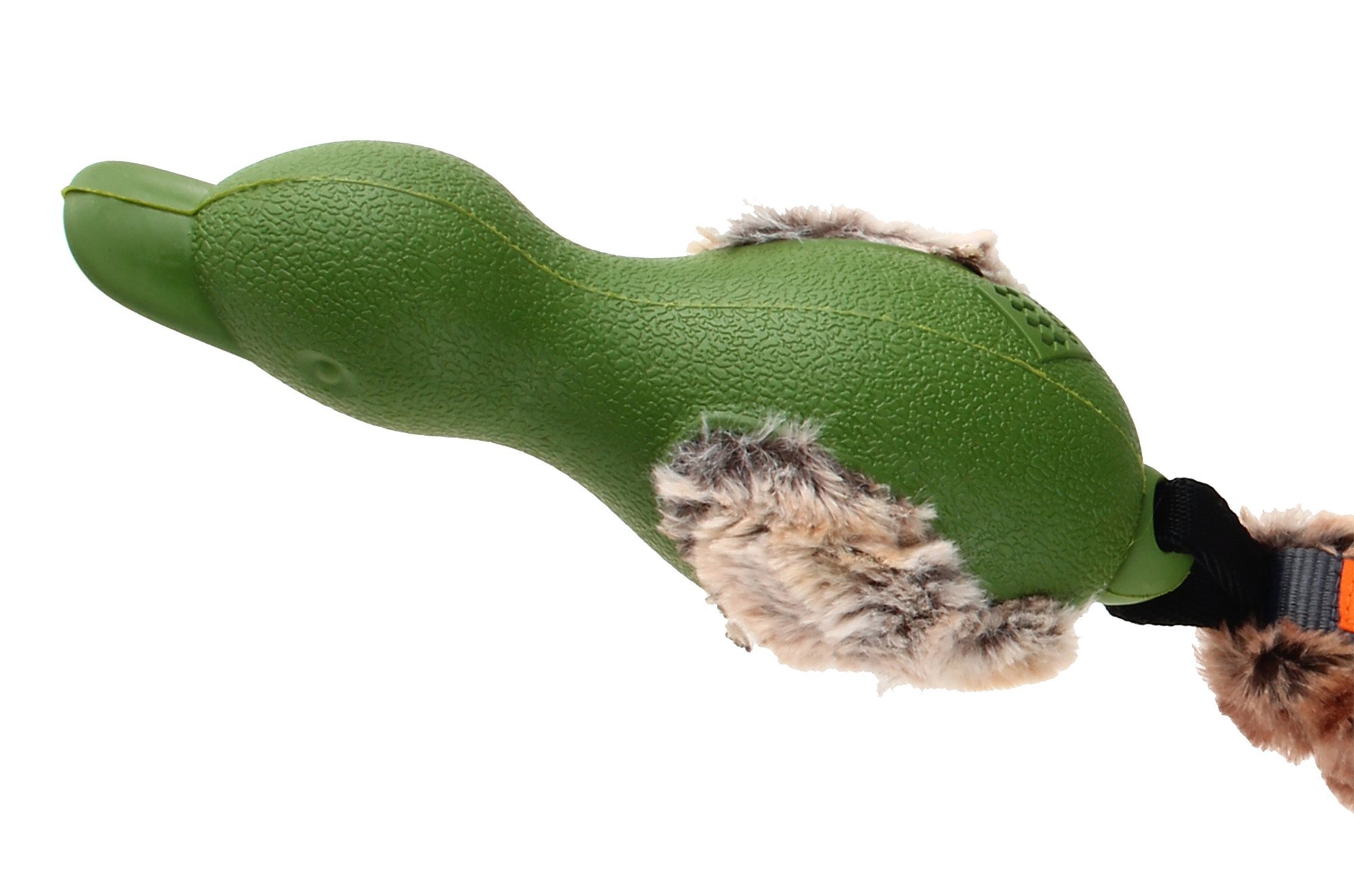 GiGwi Rubber Duck Dog Toy 'Push to Mute' Silent and Squeaky Toy Interactive with Plush Tail - Green