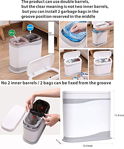 Cq acrylic Dual 12 Liter Bathroom Trash Can with Lid,Slim Bathroom Garbage Can,3.3 Gallon Garbage Container Bin for Home Kitchen and Office,White