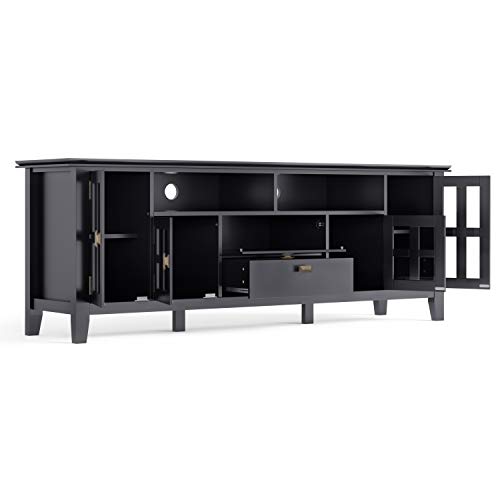 SIMPLIHOME Artisan SOLID WOOD 72 Inch Wide Transitional TV Media Stand in Black for TVs up to 80 Inches, For the Living Room and Entertainment Center