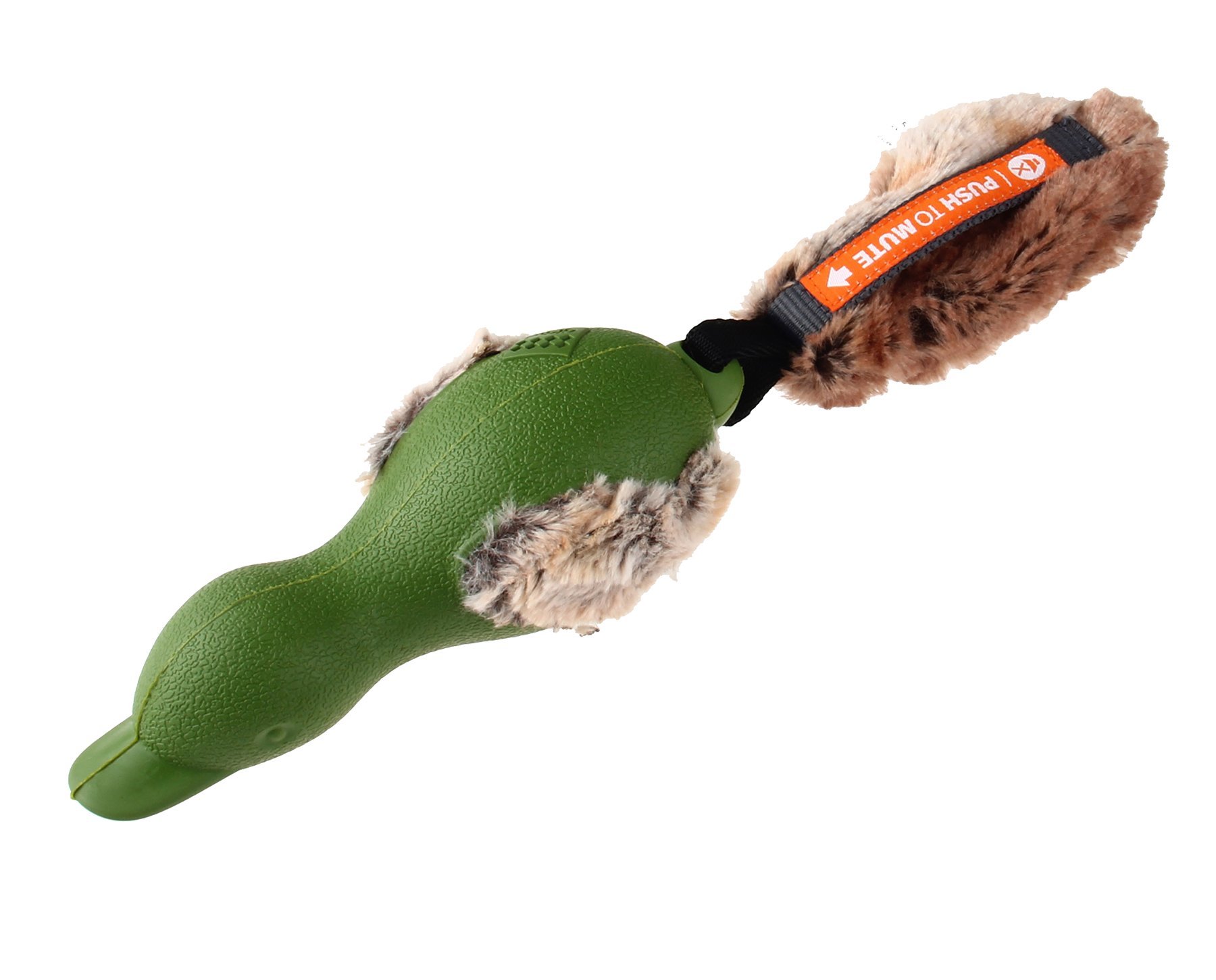 GiGwi Rubber Duck Dog Toy 'Push to Mute' Silent and Squeaky Toy Interactive with Plush Tail - Green
