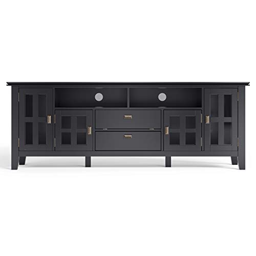 SIMPLIHOME Artisan SOLID WOOD 72 Inch Wide Transitional TV Media Stand in Black for TVs up to 80 Inches, For the Living Room and Entertainment Center
