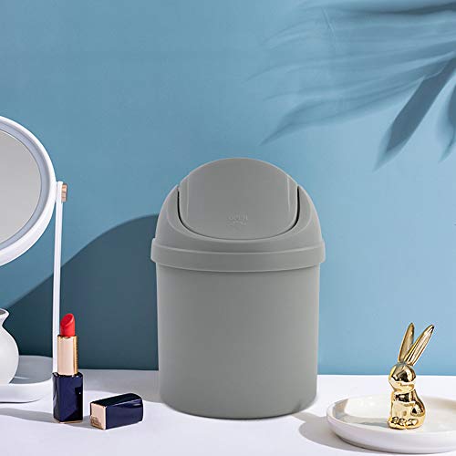 Zerdyne Plastic Mini Trash Can with Swing-Top Lid, 0.7 Gallon Tiny Garbage Can, Gray