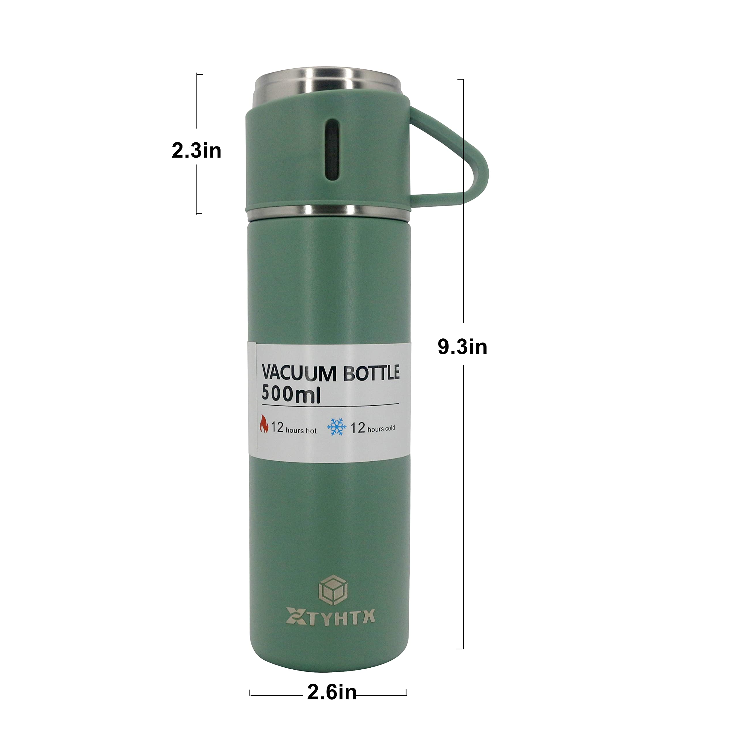 XTYHTX 17oz Stainless Steel Insulated Coffee Bottle,Vacuum-Insulated Beverage Bottle with Handle, Leak-Proof for Coffee, Tea, Water, Hot or Cold, (Green)