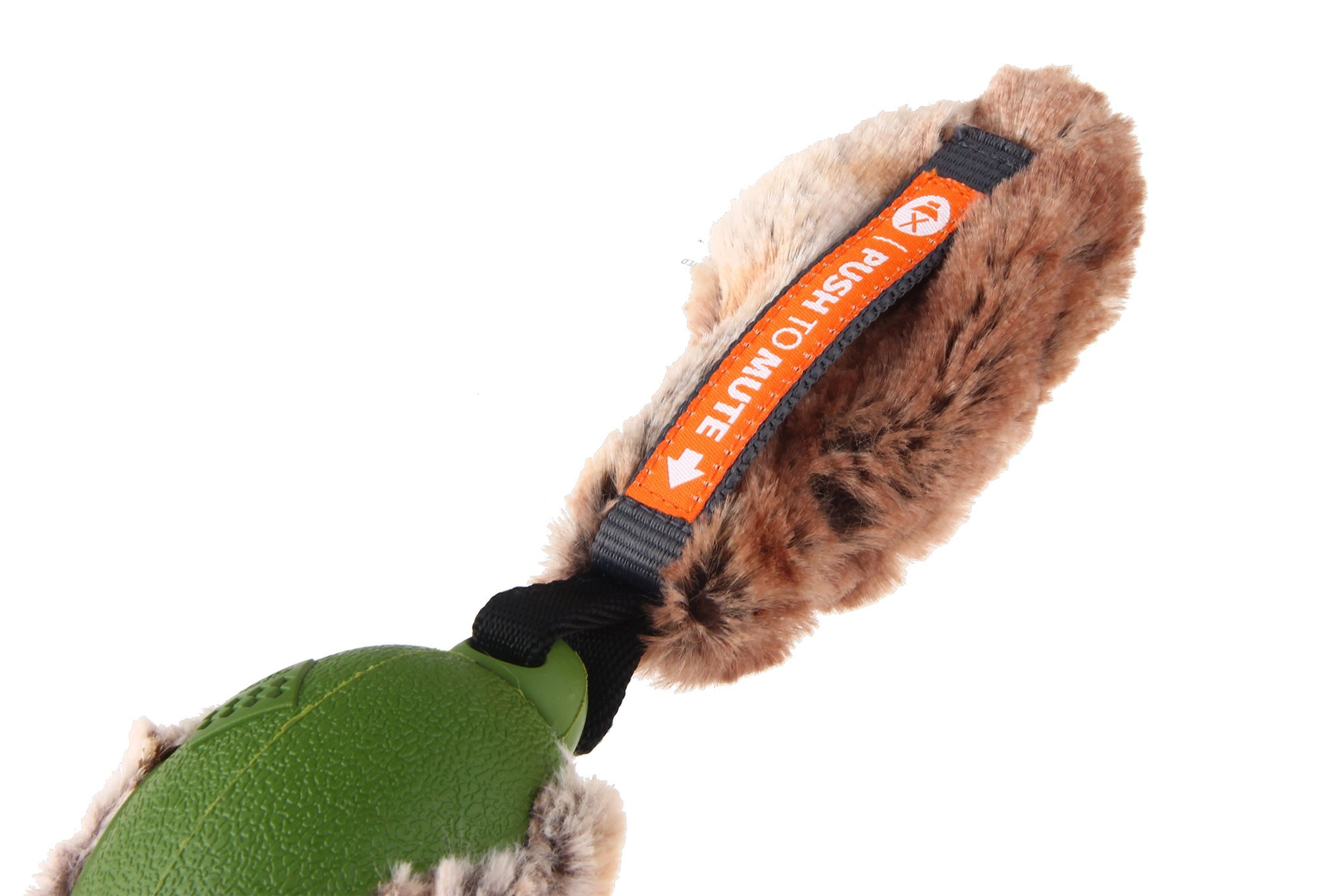 GiGwi Rubber Duck Dog Toy 'Push to Mute' Silent and Squeaky Toy Interactive with Plush Tail - Green