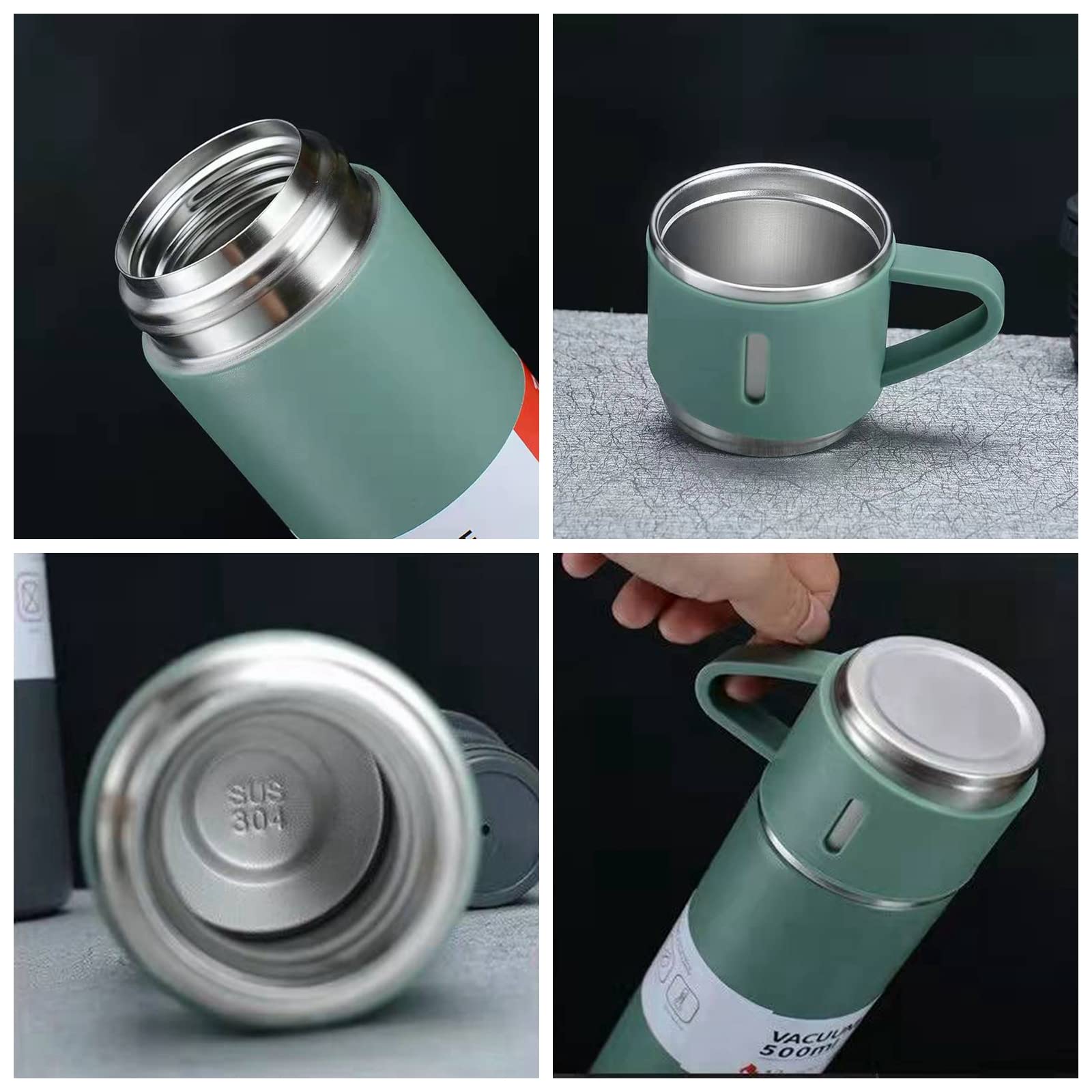 XTYHTX 17oz Stainless Steel Insulated Coffee Bottle,Vacuum-Insulated Beverage Bottle with Handle, Leak-Proof for Coffee, Tea, Water, Hot or Cold, (Green)