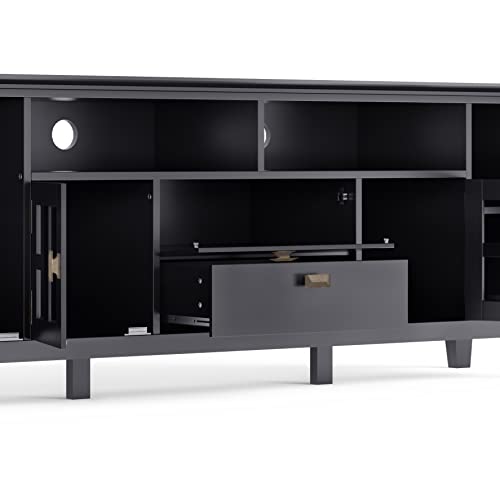 SIMPLIHOME Artisan SOLID WOOD 72 Inch Wide Transitional TV Media Stand in Black for TVs up to 80 Inches, For the Living Room and Entertainment Center