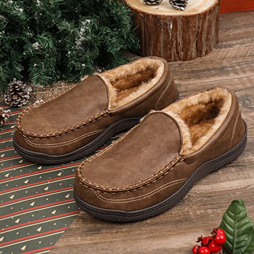 ULTRAIDEAS Men's Venetian Slipper Indoor/Outdoor House Shoe with Memory Foam Comfort (Coffee/Chestnut, Size 10)