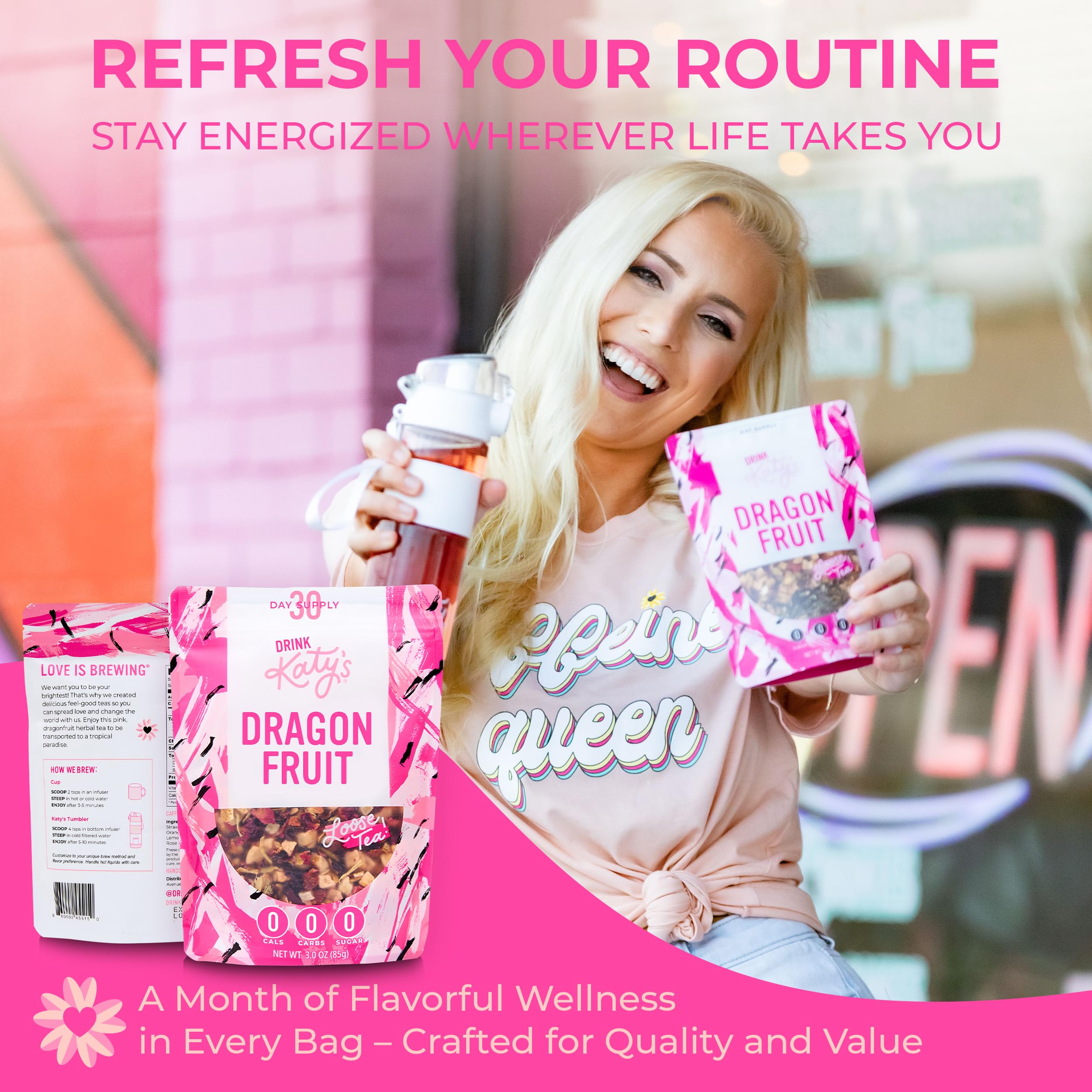 Katy’s Dragonfruit Loose Leaf Tea | Hydrating & Fruity Herbal Tea | Hibiscus, Dragonfruit & Pineapple | Caffeine-Free Fruit Tea | 30+ Cups | Hot or Iced | Antioxidant-Rich | Woman-Owned | 3oz Pouch