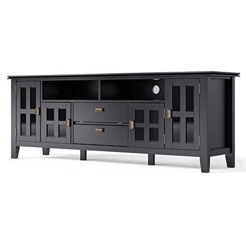 SIMPLIHOME Artisan SOLID WOOD 72 Inch Wide Transitional TV Media Stand in Black for TVs up to 80 Inches, For the Living Room and Entertainment Center