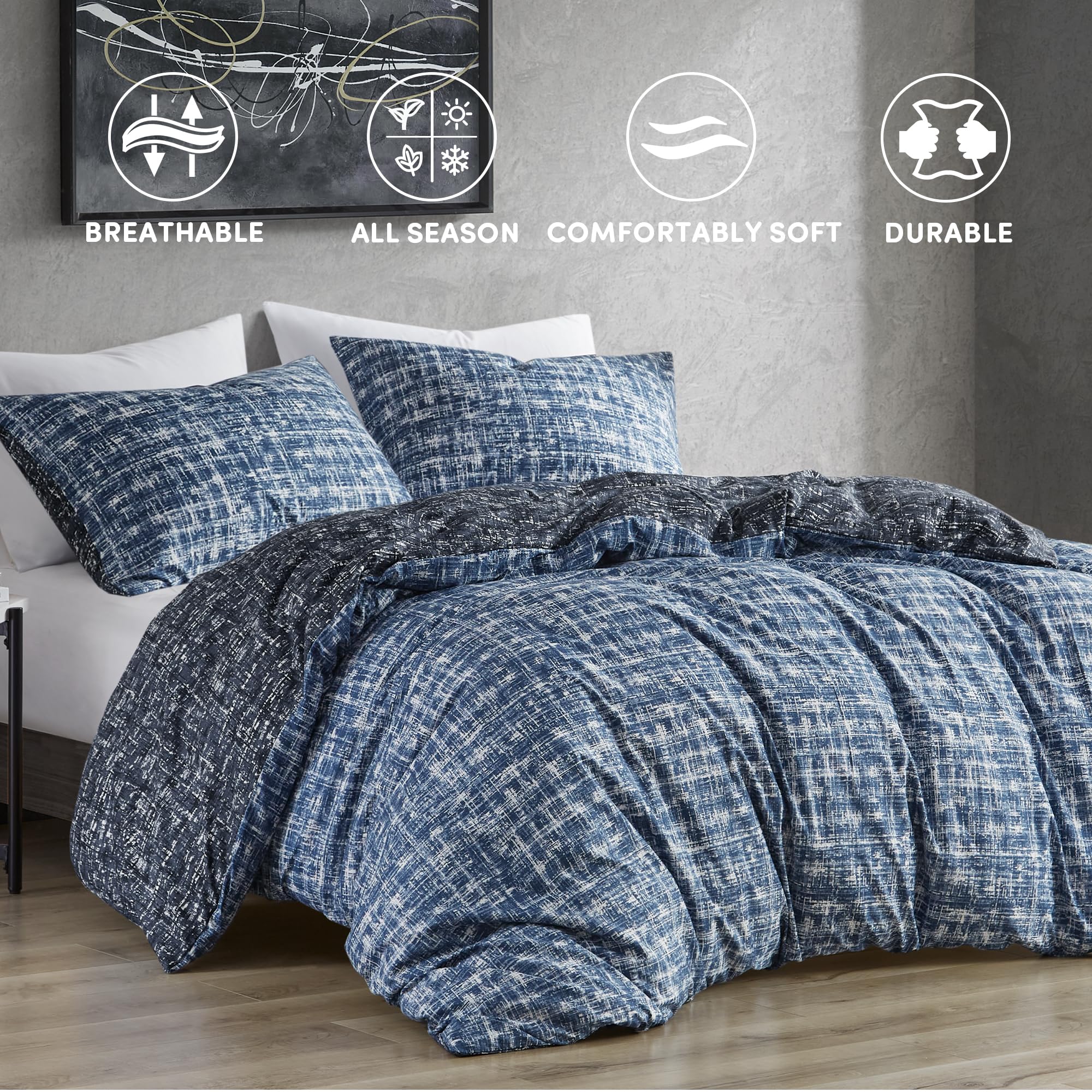 Comfort Spaces Twin Comforter Set - Blue Dorm Bedding for All Season, Ultra Soft 2 Pieces Reversible Comforter with 1 Matching Sham,Easy Care, Machine Washable, Twin/Twin XL