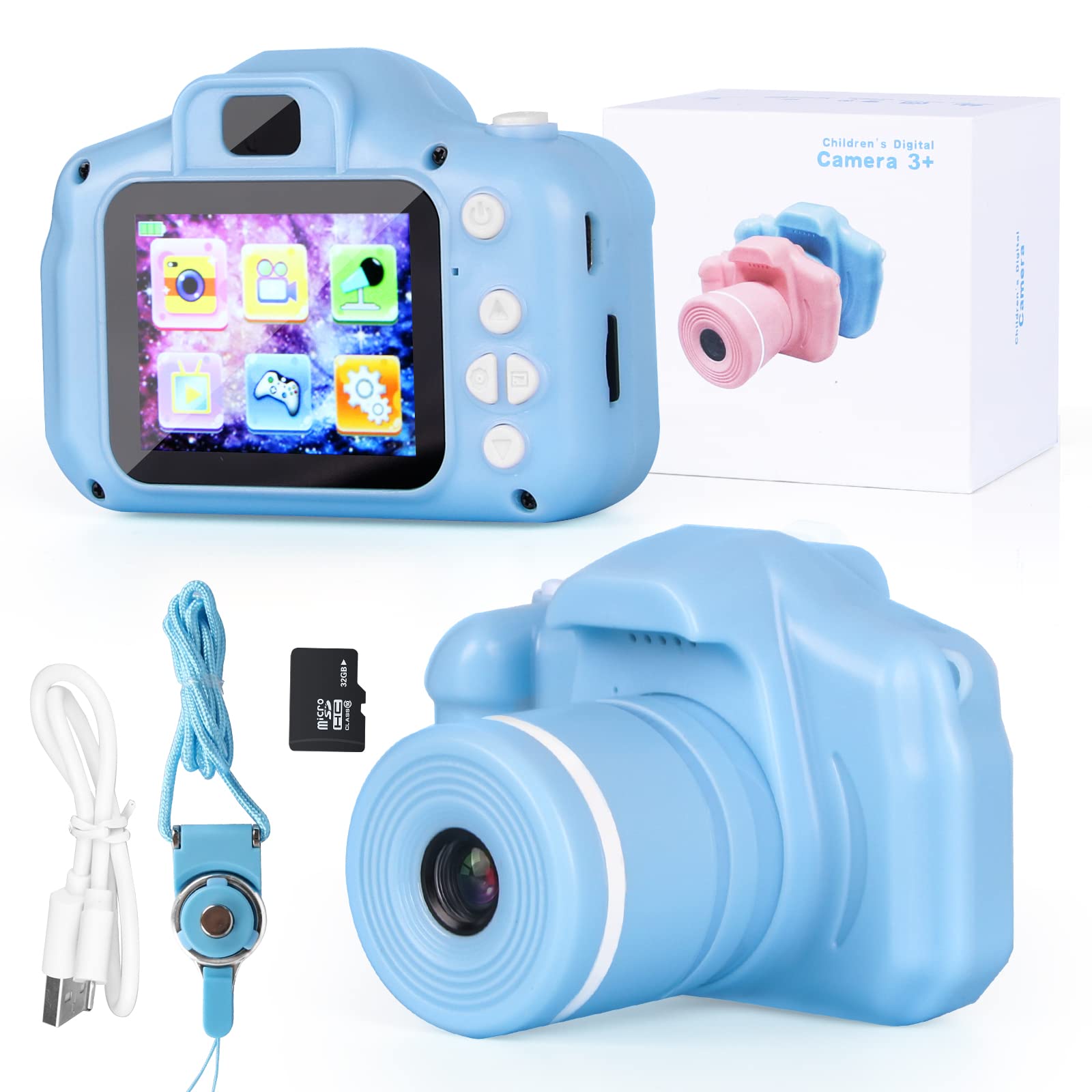 Kids Digital Camera,NINE CUBE Little Toy Camera for Boys & Girls 3-7 Years Old, Children Long Lens Digital Video Camera for Kids Gifts, Blue Camcorder with 32G SD Memory Card