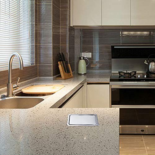 Pearlead Simple Trash Grommet for Kitchen Countertop with Auto Cover Built-in Polished Stainless Steel Grommets 7.87"(20cm) Countertops Garbage Can Door Chute Hole Drawer