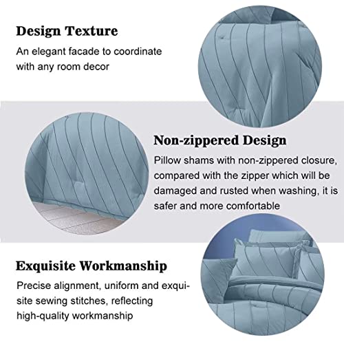 Wellco 2 Piece Twin Comforter Bedding Set- All Season Bedding Comforter Set, Ultra Soft Polyester Waves Bedding Comforters- Blue Diagonal Stripes