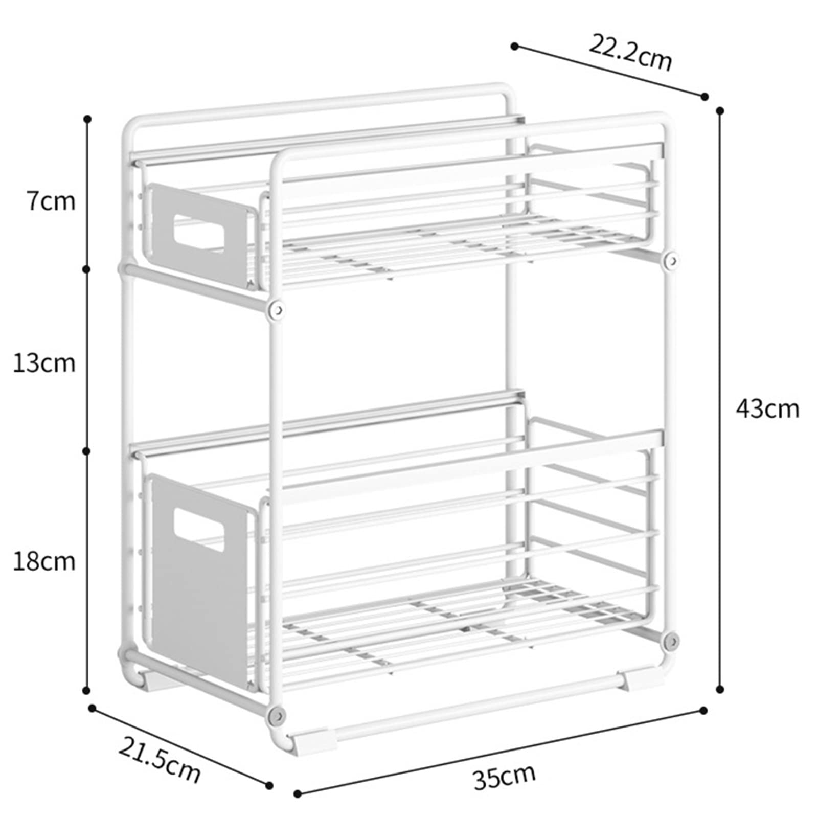 LEAYAN Under Sink Storage Under Sink Storage, 2 Tier Under Sink Storage Organizer for Bathroom Kitchen Multi-Purpose Standing Rack Organizer Under Sink Rack Shelf, White 35x21.5x43cm