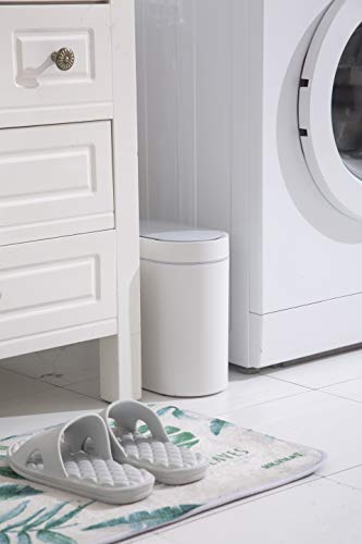 Columbia Star 2.5 Gallon Automatic Trash Can, Will Fit Any Narrow Space, Oval Shape Smart Garbage can, Perfect for Home, Bathroom, Kitchen, Office. (White)