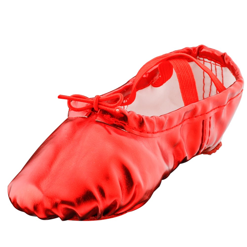 MSMAX Ballet Shoes for Girls Toddler Boys Split Sole Dance Slipper Red Costume Shoes 2 M US Little Kid