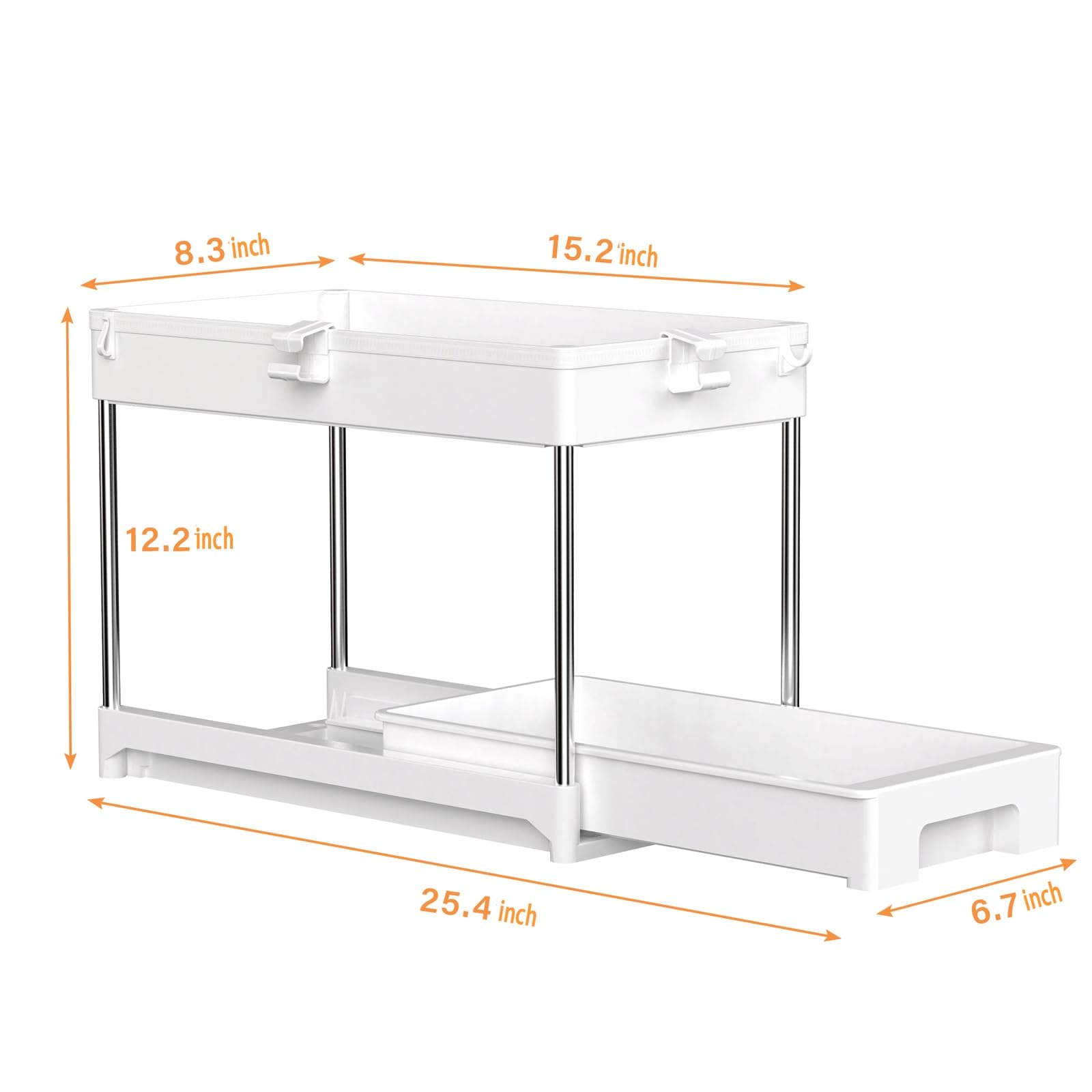 RIAAJ Kitchen Sink Shelf Pull Out Under Sink Organiser and Storage 2-Tier Sliding Cabinet Basket Organizer Drawers Bathroom Cabinet Organiser with Hooks for Desktop Kitchen Sink Organizer, White