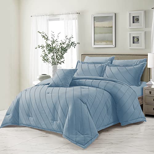 Wellco 2 Piece Twin Comforter Bedding Set- All Season Bedding Comforter Set, Ultra Soft Polyester Waves Bedding Comforters- Blue Diagonal Stripes