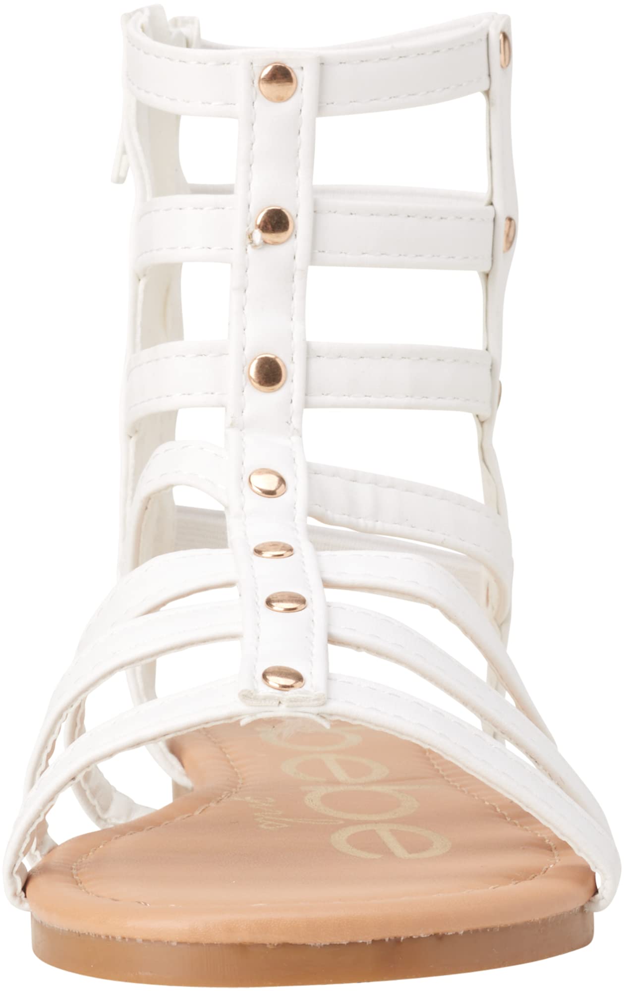 bebe Toddler Girls' Sandals - Leatherette Studded Open Toe Gladiator Sandals - Toddler Sandals for Girls (Toddler/Girl), Size 2 Little Kid, White