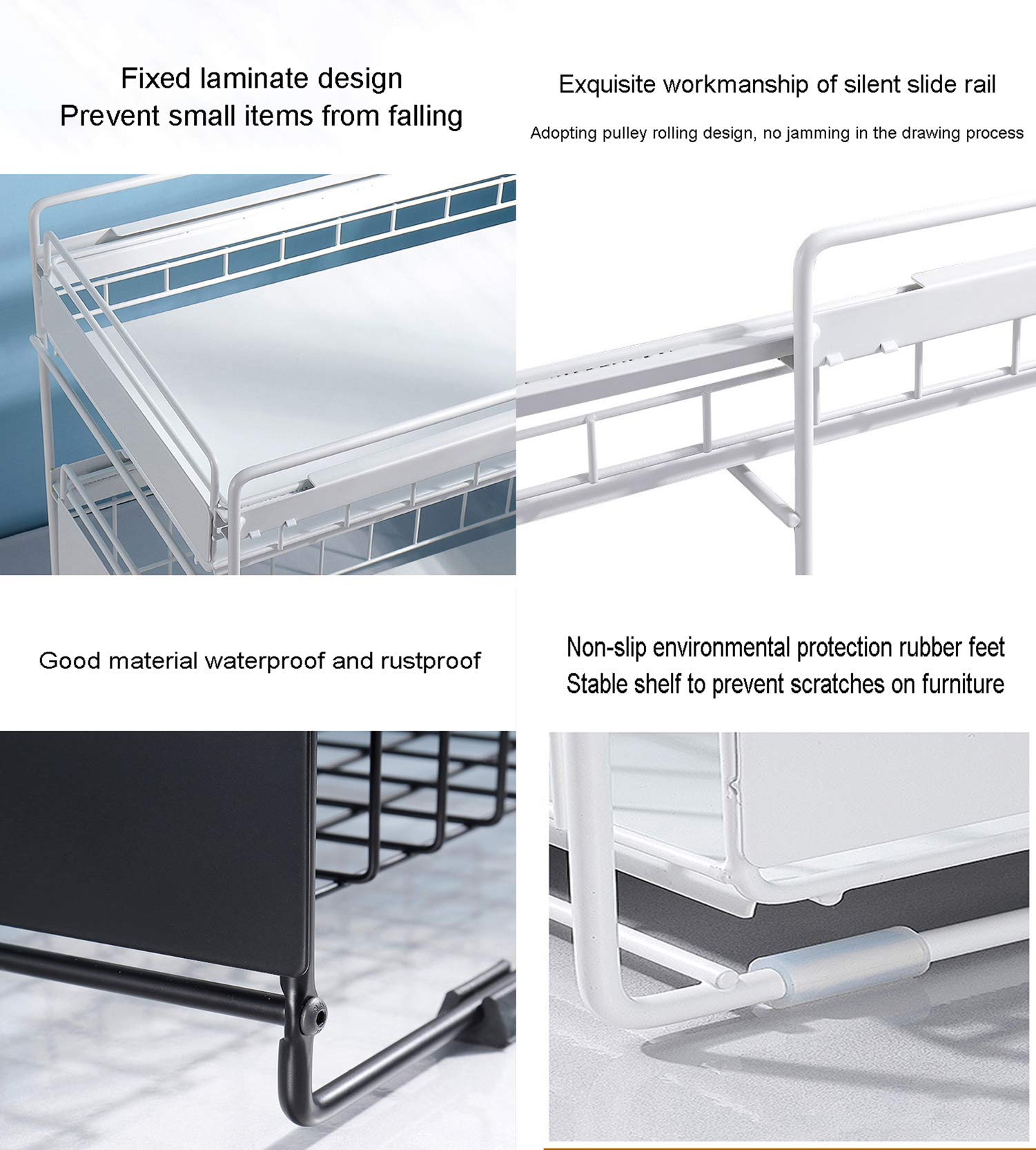 LEAYAN Under Sink Storage 2 Tier Drawer Organizer, Under Sink Storage Rack with Sliding Basket Drawer, Pull Out Drawers Under Sink, for Kitchen Bathroom Under Sink Rack Shelf, White 40 * 28 * 40cm