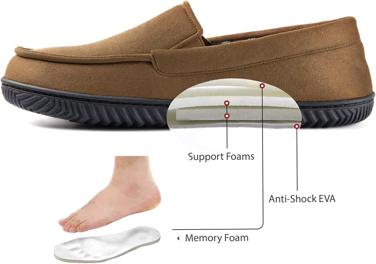 RockDove Men's Alexander Flannel Lined Loafer Slipper, Size 10 US Men, Coffee
