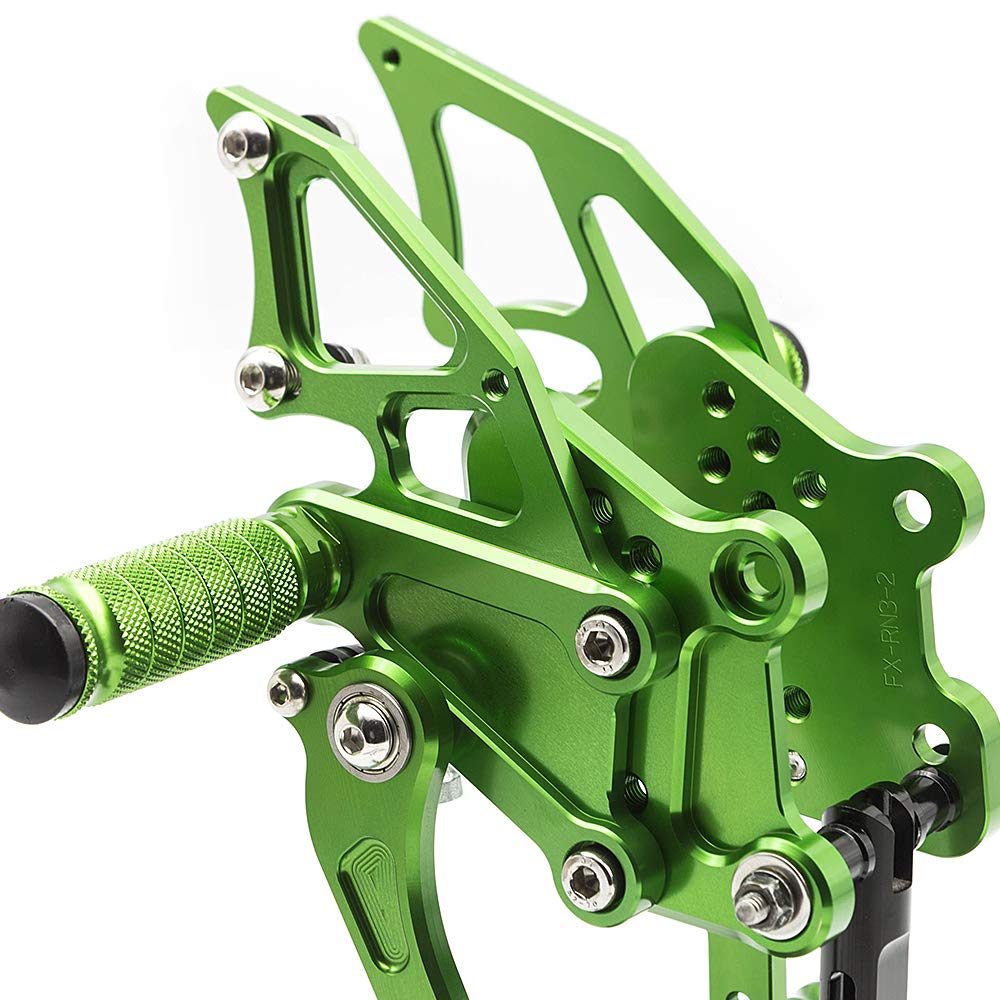 CNC Motorcycle Adjustable Rearsets Foot Pegs Rear Set Footpeg Shift Pedal Compatible with NINJA 300 250R 2013-2017 /Z300 2015-2018 /Z250 2013-2016 Green