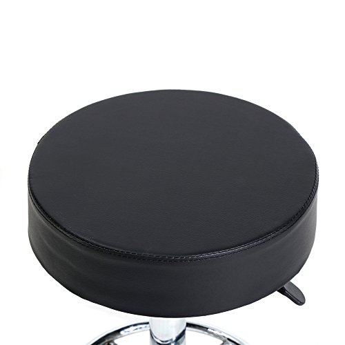 Black Salon Stool Round Rolling Stool PU Leather Office Chair Adjustable Swivel Stool Massage Spa Stool Bar Dentist Chairs with Wheels (Without Grain, Black)