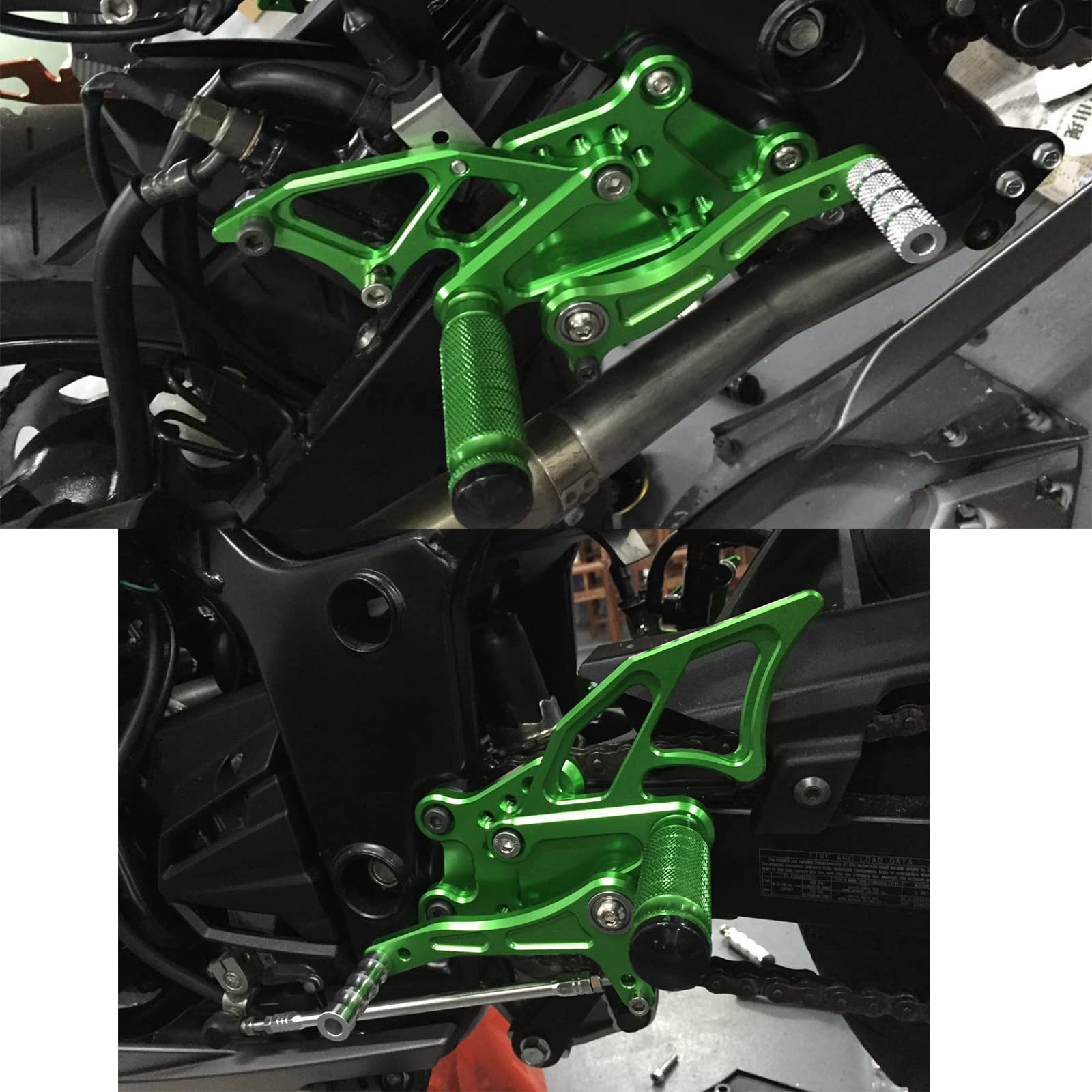 CNC Motorcycle Adjustable Rearsets Foot Pegs Rear Set Footpeg Shift Pedal Compatible with NINJA 300 250R 2013-2017 /Z300 2015-2018 /Z250 2013-2016 Green