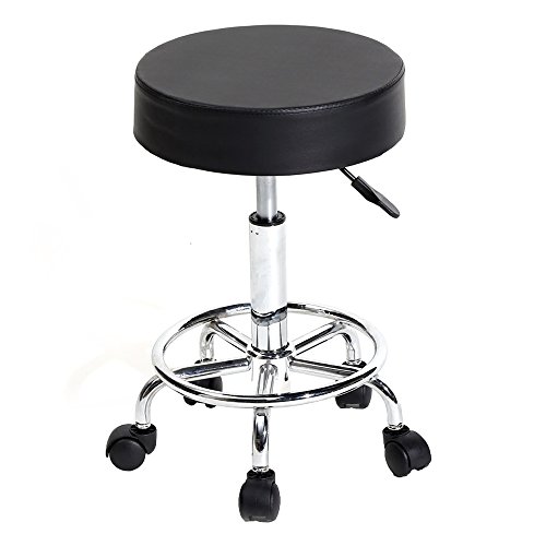 Black Salon Stool Round Rolling Stool PU Leather Office Chair Adjustable Swivel Stool Massage Spa Stool Bar Dentist Chairs with Wheels (Without Grain, Black)
