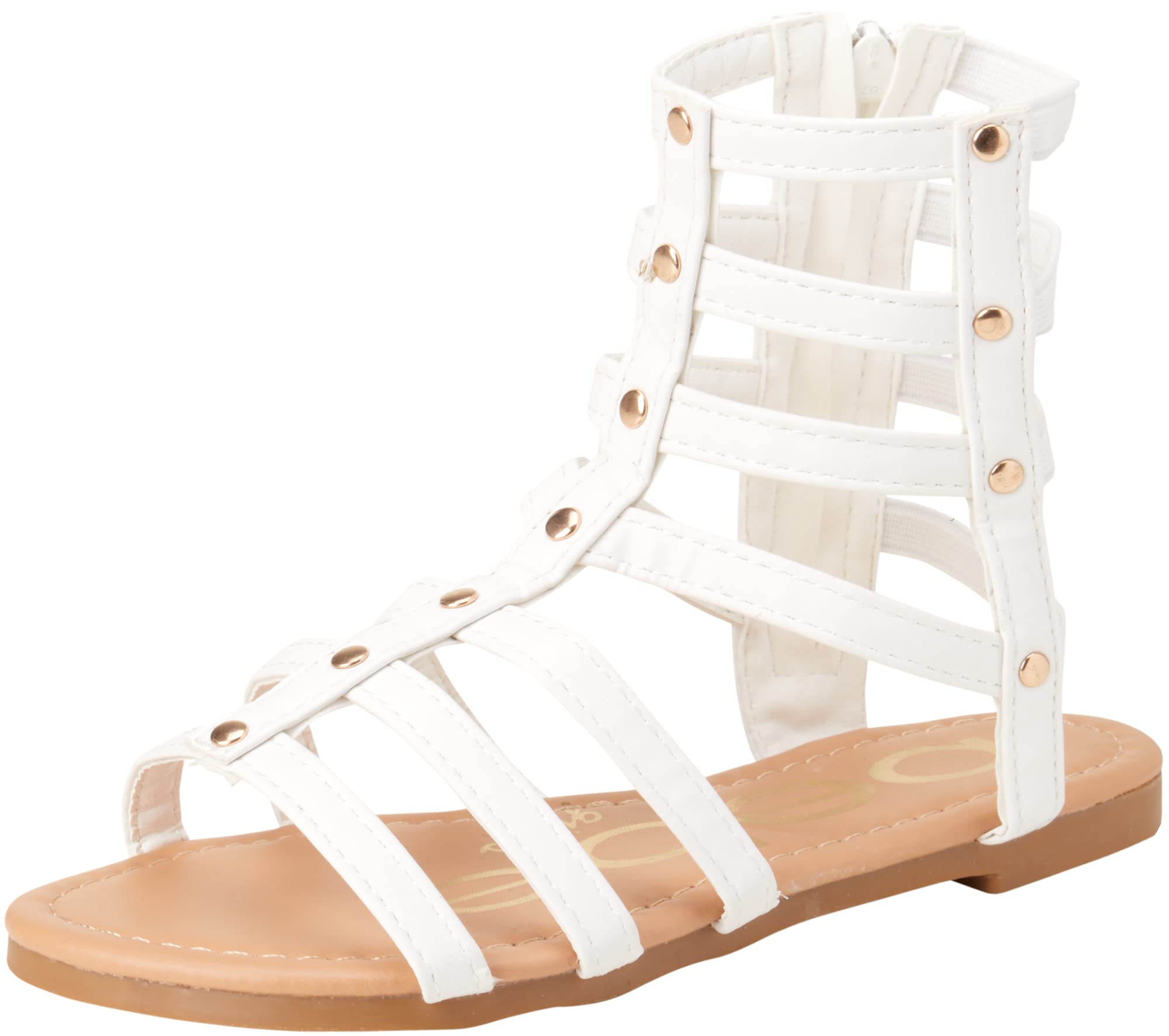 bebe Toddler Girls' Sandals - Leatherette Studded Open Toe Gladiator Sandals - Toddler Sandals for Girls (Toddler/Girl), Size 2 Little Kid, White