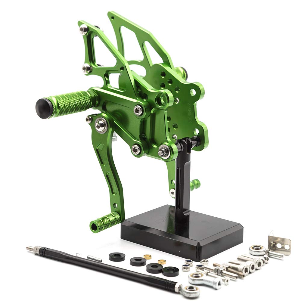 CNC Motorcycle Adjustable Rearsets Foot Pegs Rear Set Footpeg Shift Pedal Compatible with NINJA 300 250R 2013-2017 /Z300 2015-2018 /Z250 2013-2016 Green
