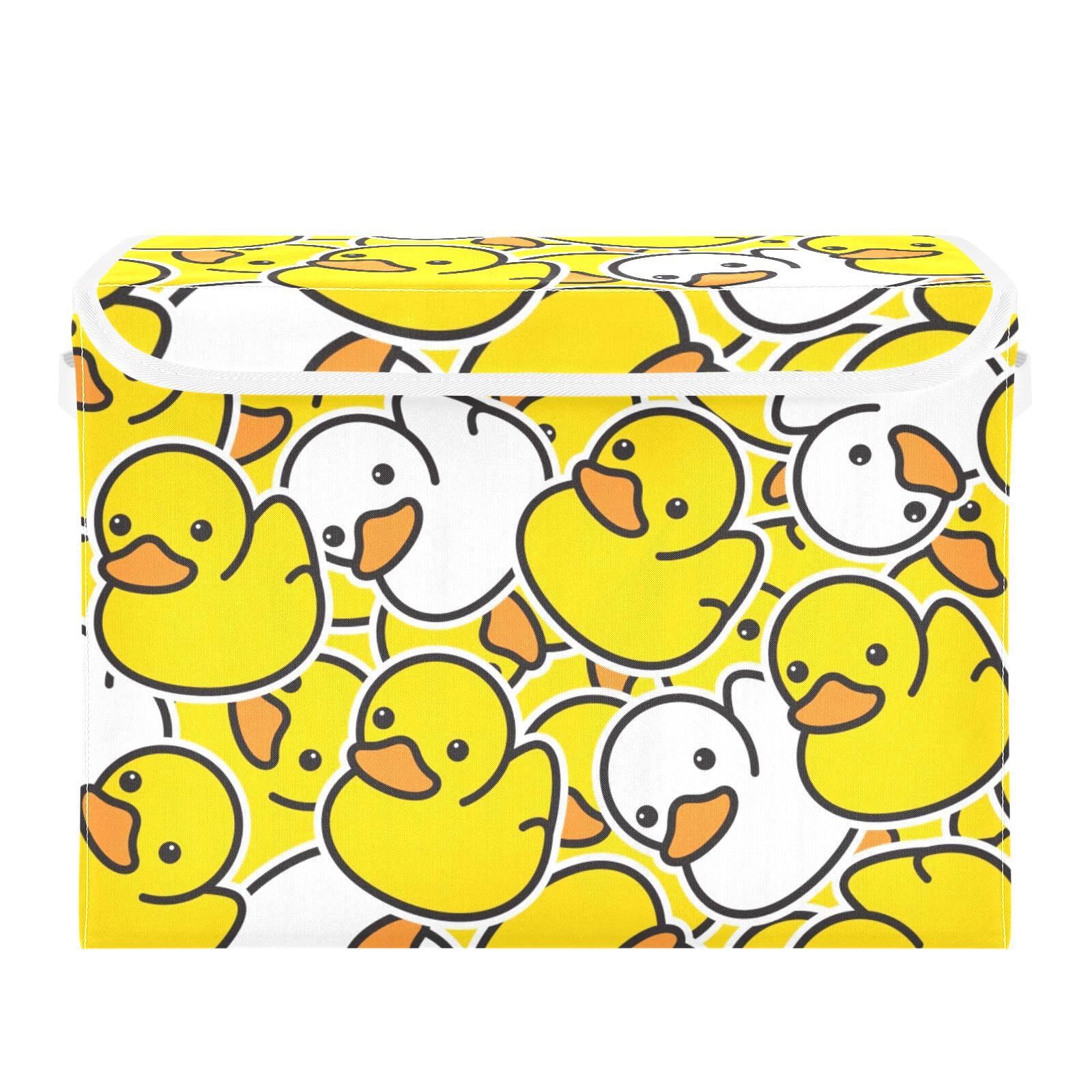 DOMIKING Duck Rubber Storage Basket with Lid Collapsible Storage Bins Decorative Lidded Storage Boxes for Toys Organizers with Handles for Pet/Children Toys Clothes Nursery
