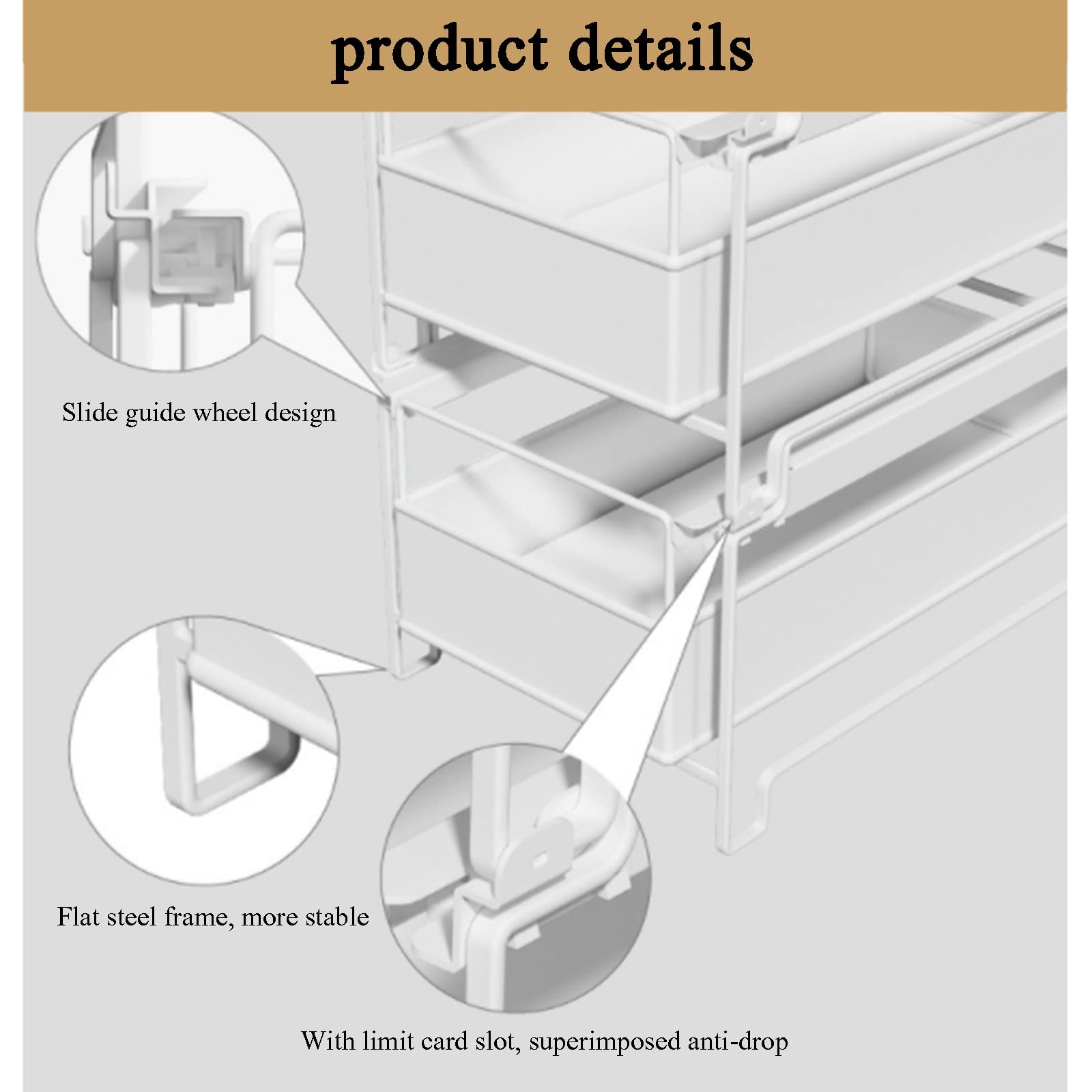 LEAYAN Under Sink Storage Cabinet Organizer Drawer, Sink Organizer Cabinet Organizer for Kitchen Bathroom Storage Under Sink Rack Shelf, White 39.5x24.5x18.5cm
