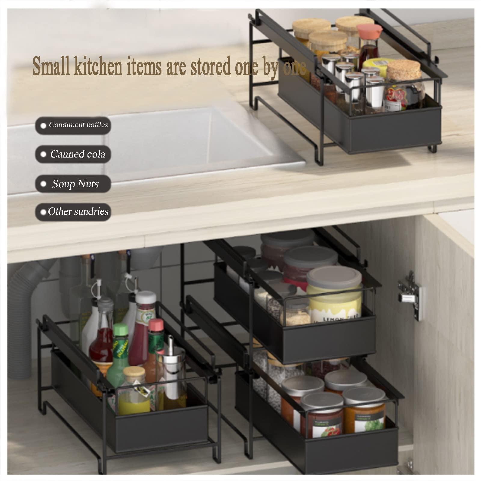 LEAYAN Under Sink Storage Cabinet Organizer Drawer, Sink Organizer Cabinet Organizer for Kitchen Bathroom Storage Under Sink Rack Shelf, White 39.5x24.5x18.5cm