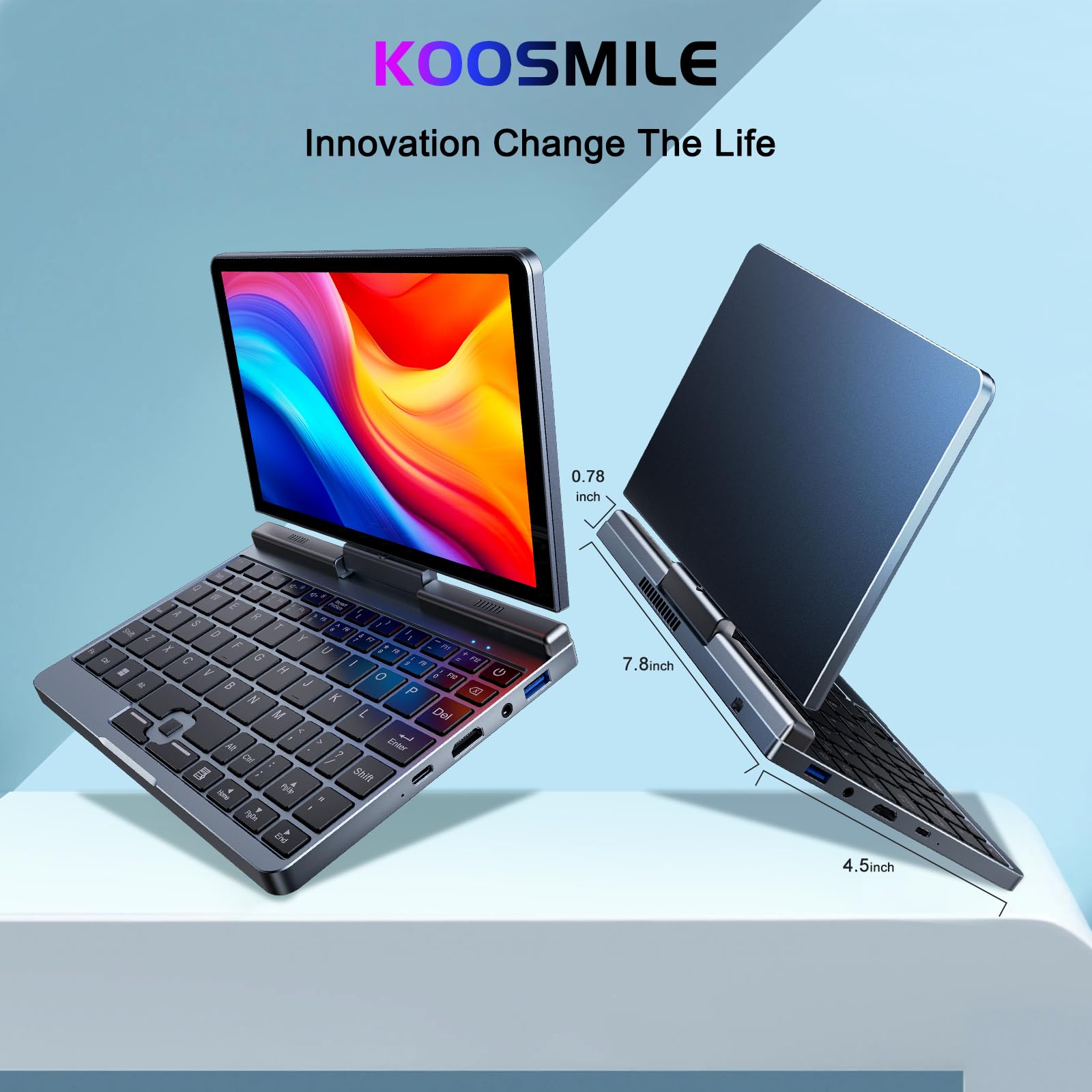 KOOSMILE Mini Laptop,8 inch HD Touch Screen Mini Computer Windows 11 Pro,Intel N100 4 Cores 2-in-1 Pocket PC 12GB LPDDR5 RAM 512GB M.2 SSD, Gigabit | Wi-Fi 6 | BT5.2 | 2MP Camera | G-Sensor | HDMI