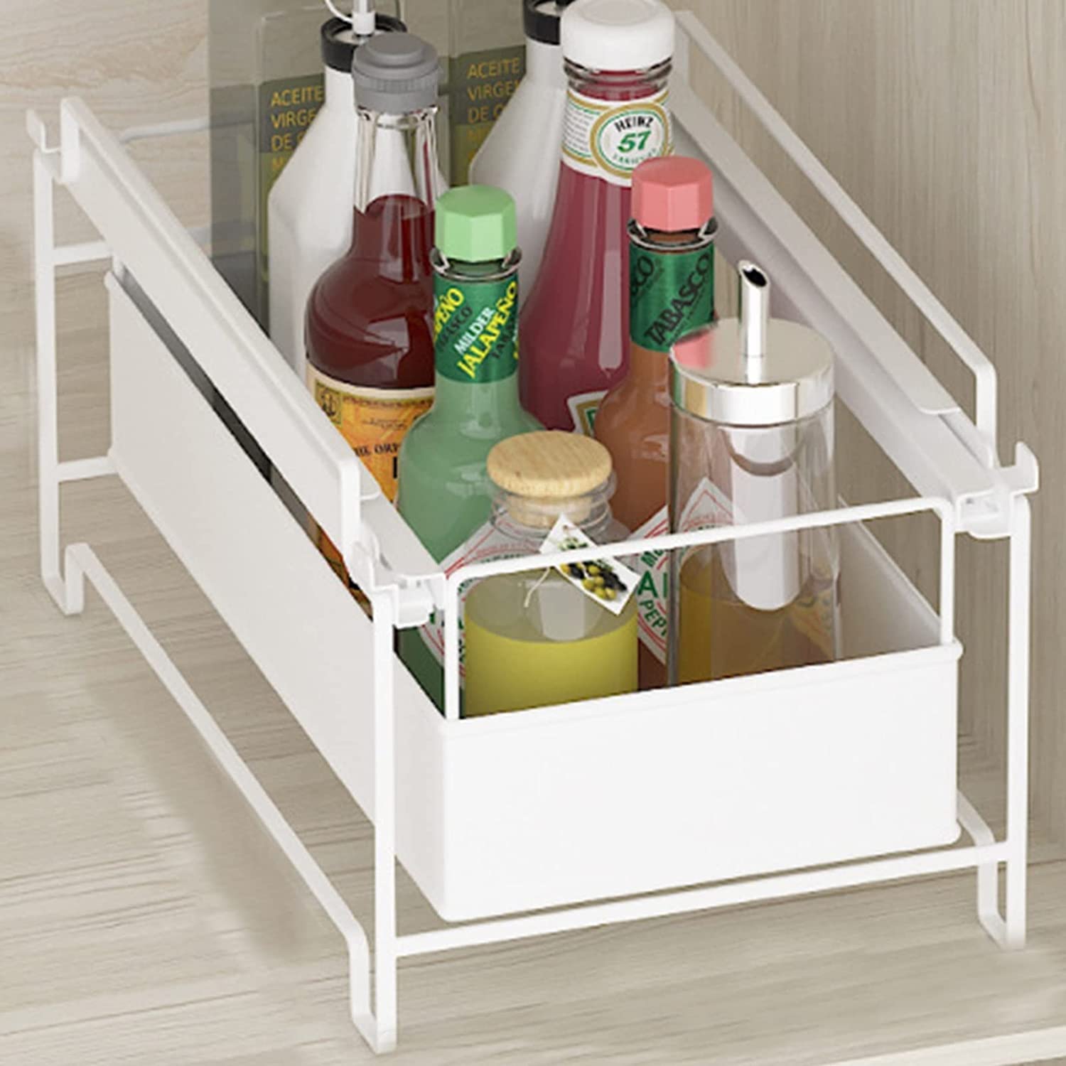LEAYAN Under Sink Storage Cabinet Organizer Drawer, Sink Organizer Cabinet Organizer for Kitchen Bathroom Storage Under Sink Rack Shelf, White 39.5x24.5x18.5cm