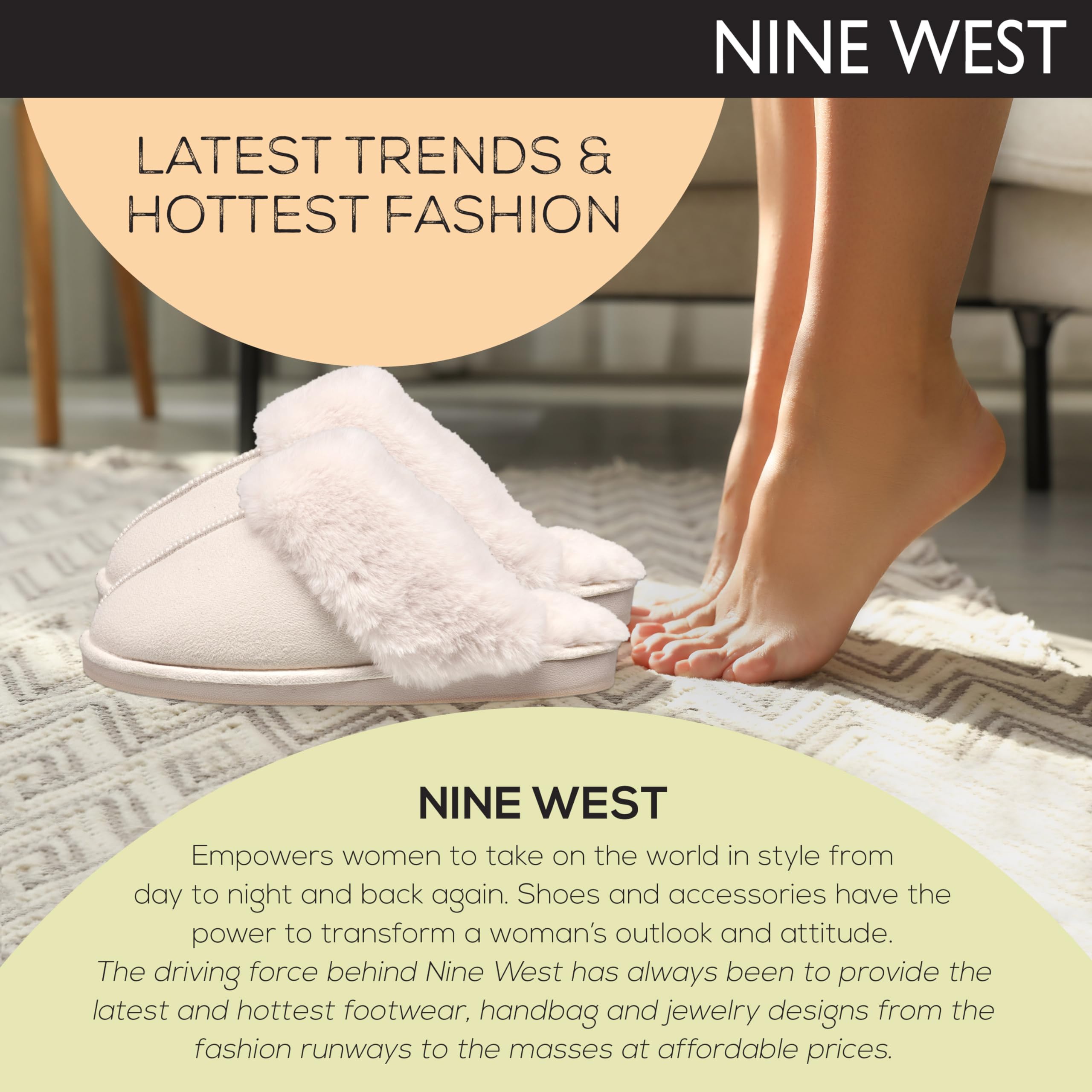 Nine West Scuff Slippers For Women, Extra Soft & Comfortable Winter House Shoes, Ivory, Small 5-6