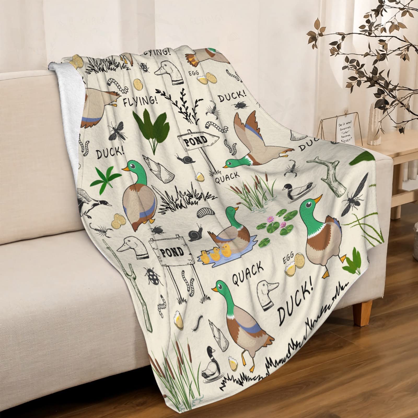 Duck Blanket for Kids, Cute Mallard Ducks Gifts, Soft Lightweight Flannel Throw Blanket with Mallard Ducks, Cute Duck Decoration for Bed Bedroom Sofa, 50 in x 40 in