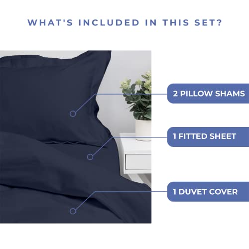 Kotton Culture 4 Piece Bed in a Bag Set 100% Egyptian Cotton 600 Thread Count Duvet Cover Pillow Shams & Fitted Sheet with Extra Deep Pocket Soft Bedding (Navy Blue, Twin)