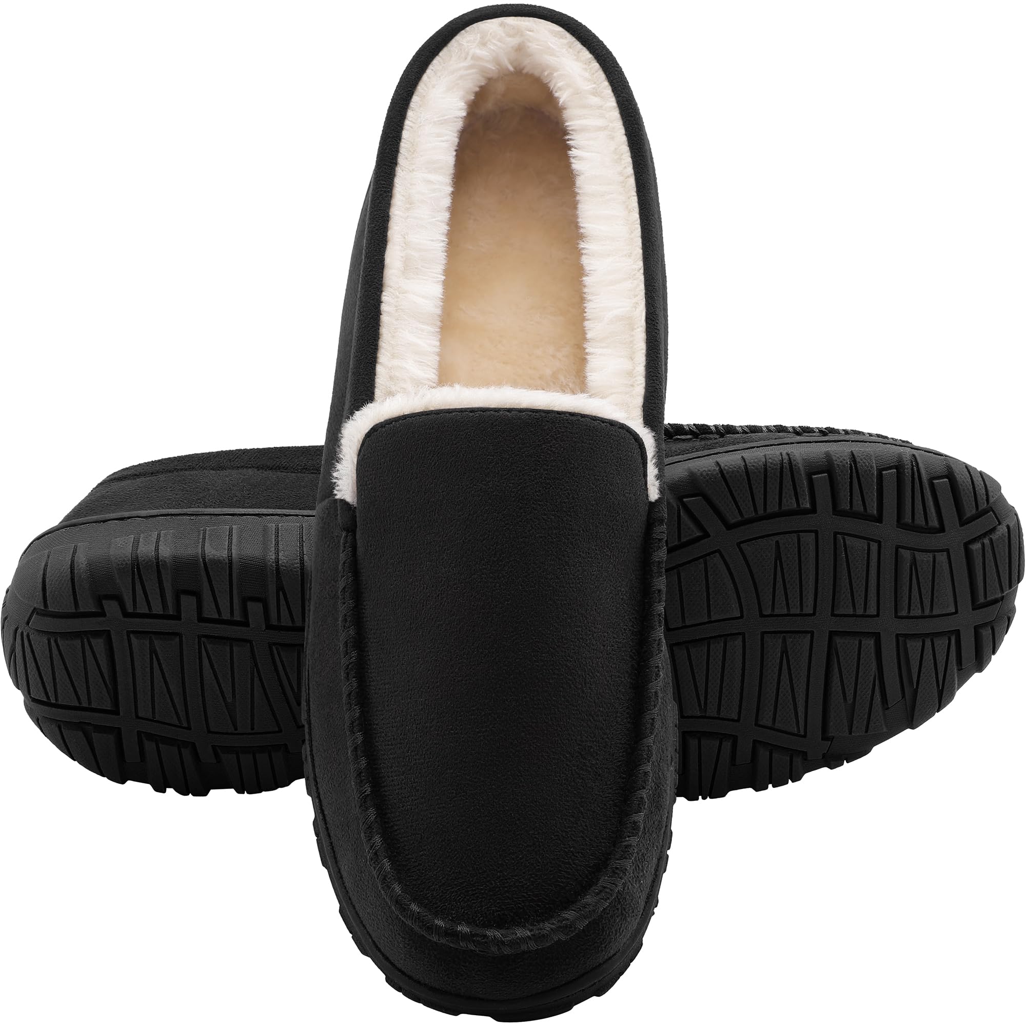 shoeslocker Slippers for Men Moccasin Mens Slippers Warm Indoor Outdoor Black Size 10